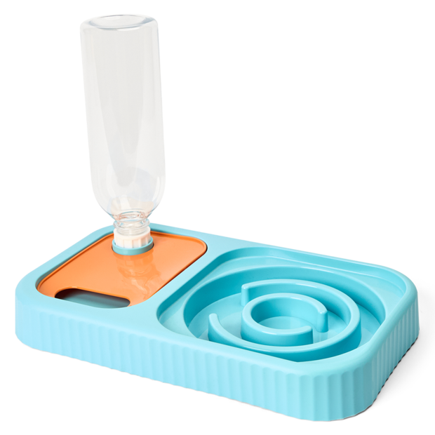 Buy Paws For Life Slow Feeder With Water Bottle Blue And Orange Online ...