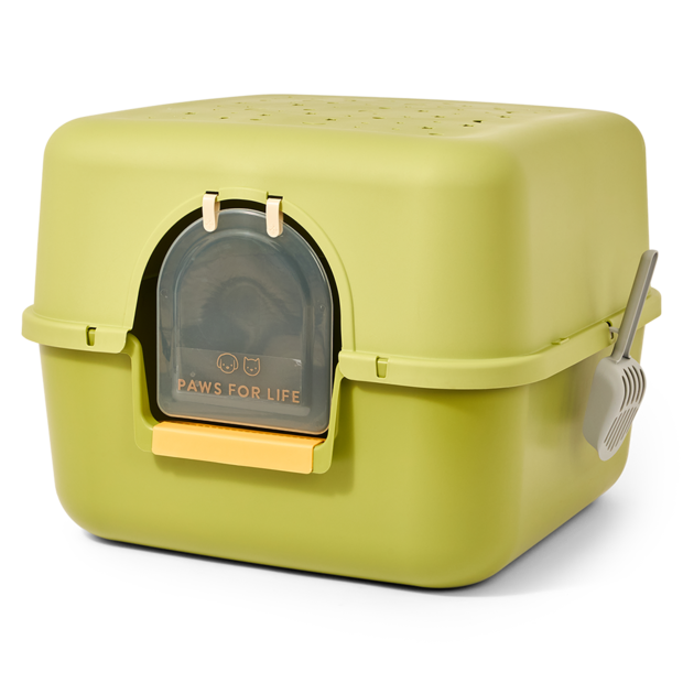 Buy Paws For Life Square Enclosed Cat Litter Box Green Online | Better ...