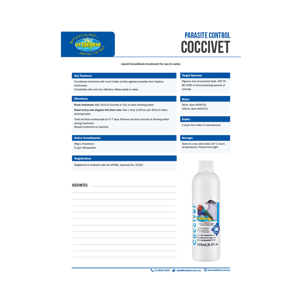 Buy Vetafarm Bird Coccivet Online | Better Prices At Pet Circle